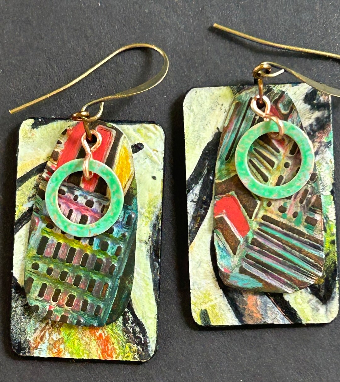 Handmade Funky Artisan Earrings, Bright, Bold and Colorful, Paper and ...