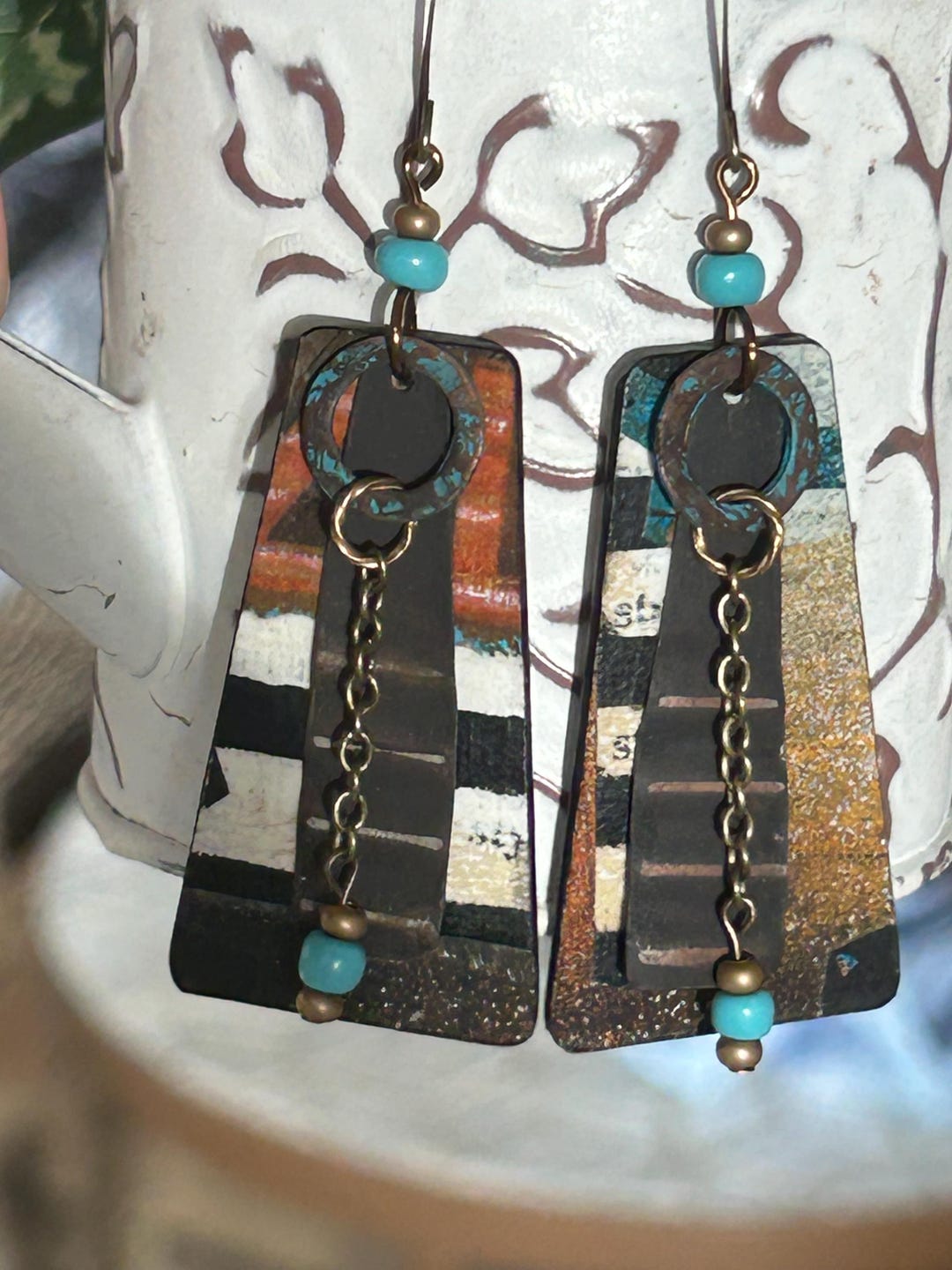 Handmade Artisan Earrings, Bold and Colorful, Paper and Recycled Tin ...