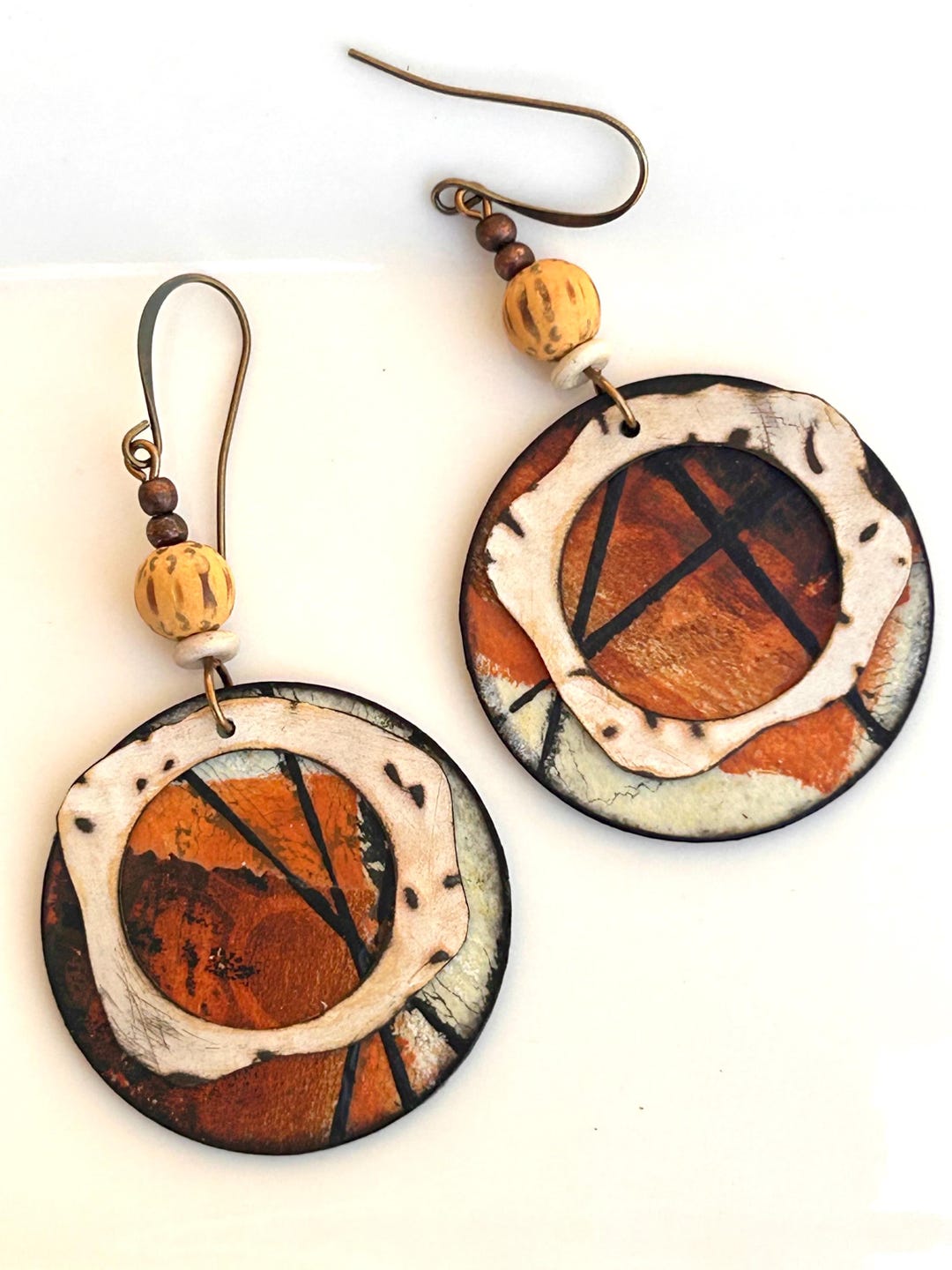 Handmade Artisan Earrings, Bold and Colorful, Paper and Recycled Tin ...
