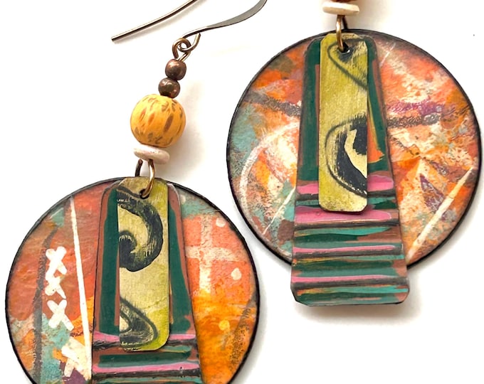 Handmade Artisan Earrings, Bold and Colorful, Paper and Recycled Tin ...