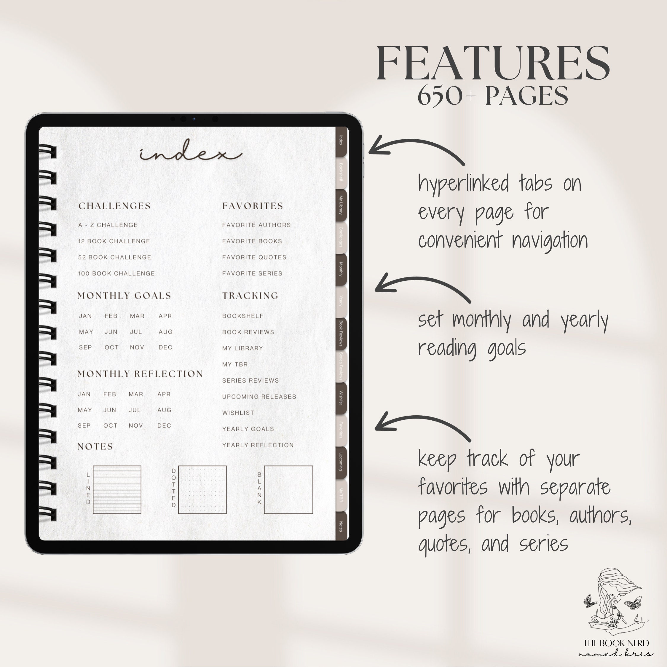 DIGITAL READING JOURNAL Goodnotes Reading Journal Neutral Aesthetic - Etsy