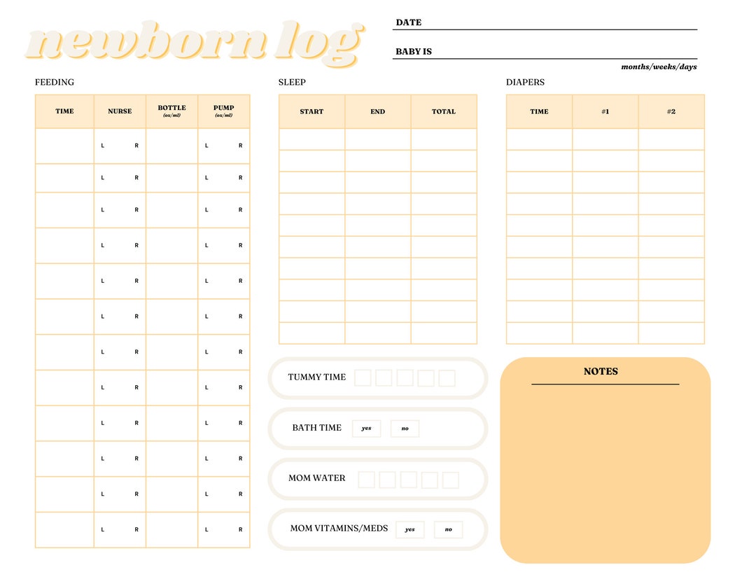 Printable Baby Newborn Tracking Sheet Baby Daily Log Feed Pumping Sleep ...