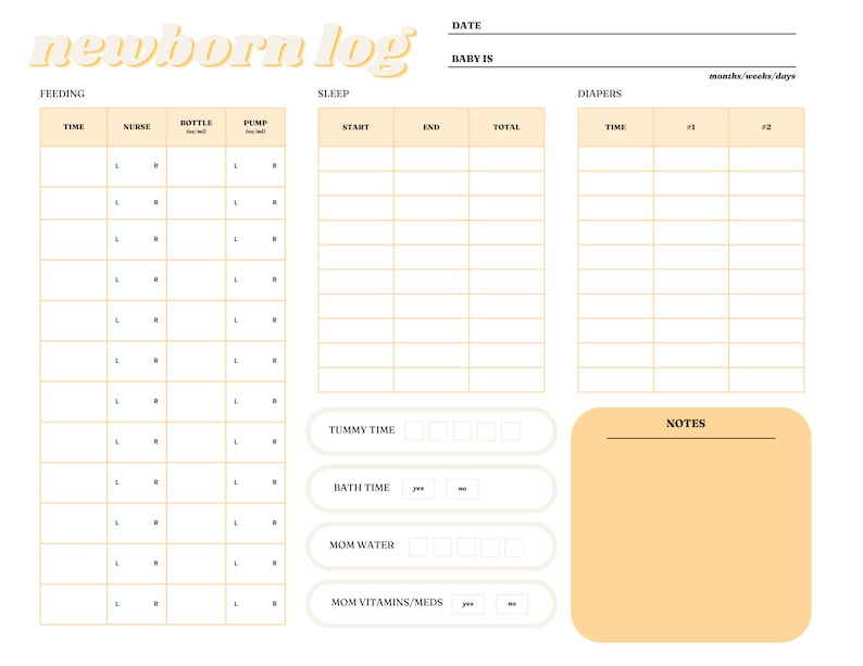 Printable Baby Newborn Tracking Sheet Baby Daily Log Feed Pumping Sleep ...