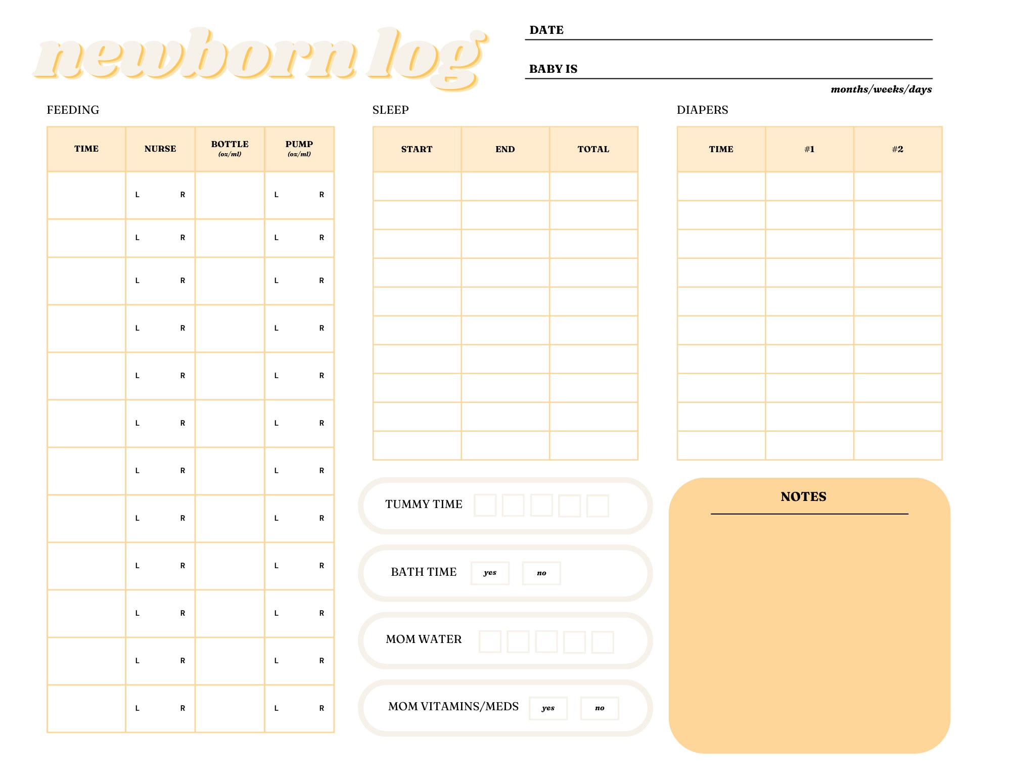 Printable Baby Newborn Tracking Sheet Baby Daily Log Feed Pumping Sleep ...
