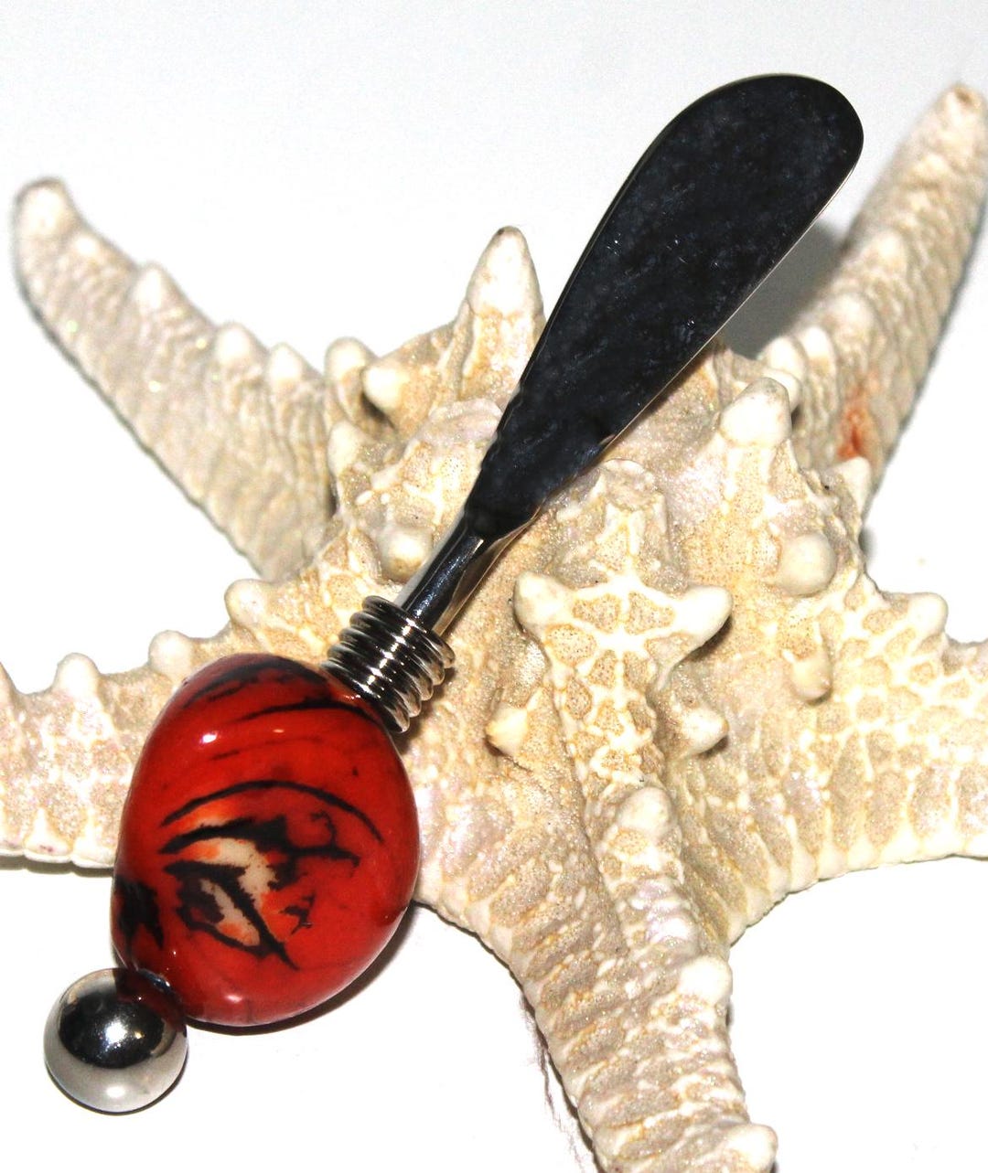 Beaded Cheese / Dip Spreader With Large Tangerine Tagua Nut Bead - Etsy