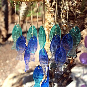 Glass Fish Windchime Done in a Variety of Blues - Colors Change as Sun ...
