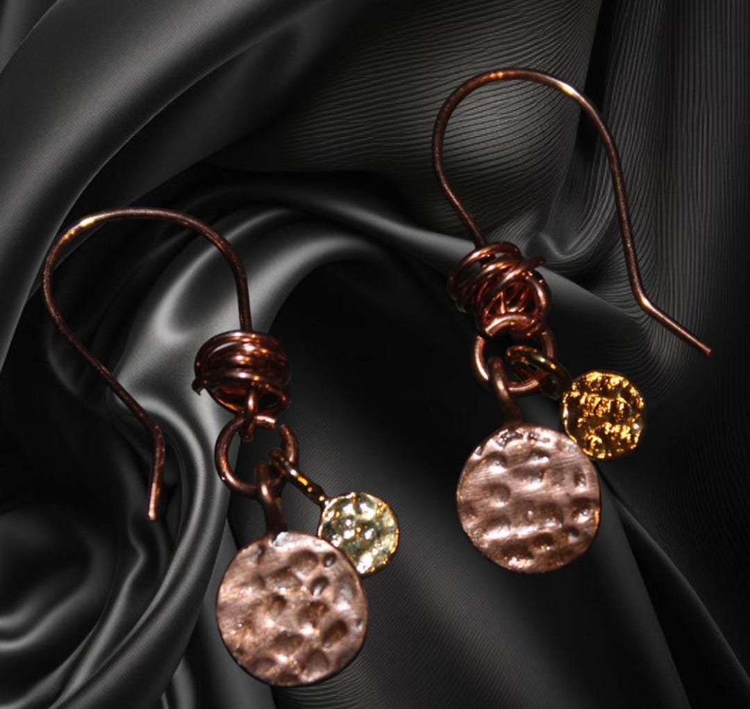 Copper Drop Earrings on Hand Made Wrapped Ear Wires for Pierced Ears - Etsy