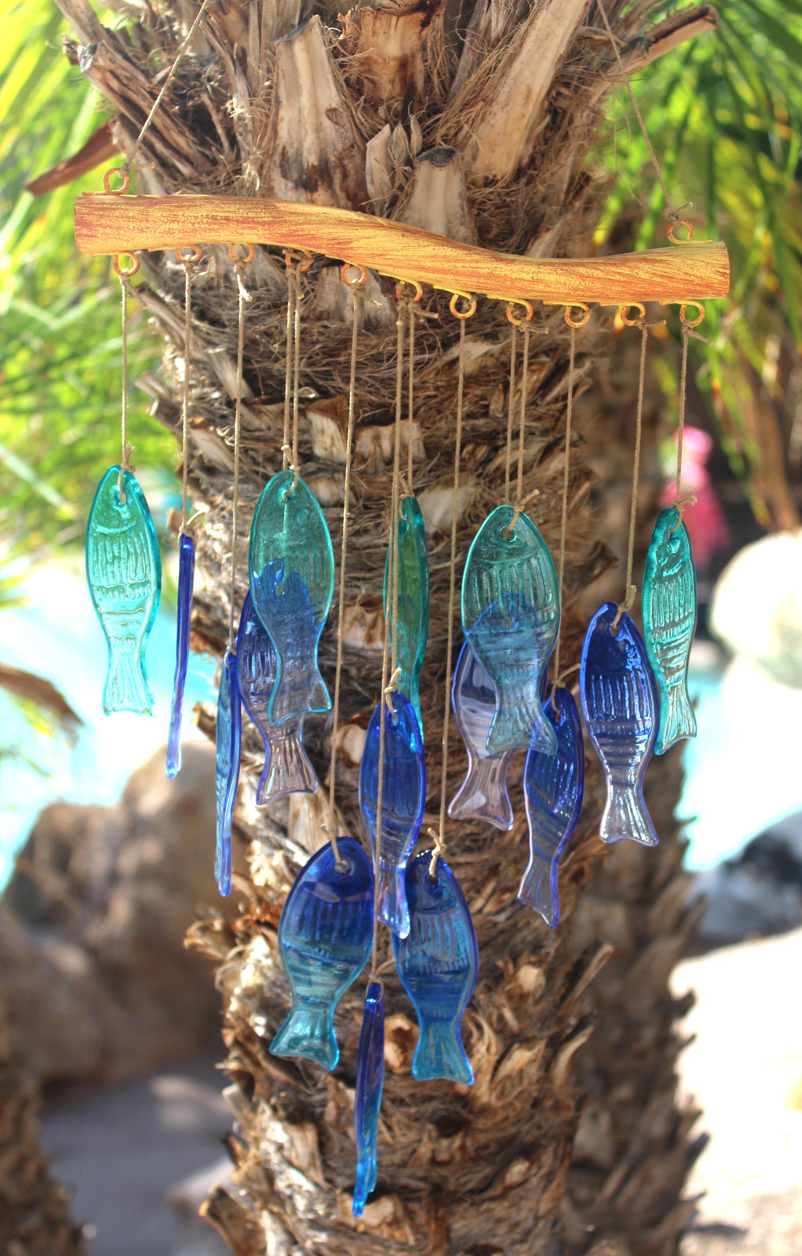 Glass Fish Windchime Done in a Variety of Blues - Colors Change as Sun ...
