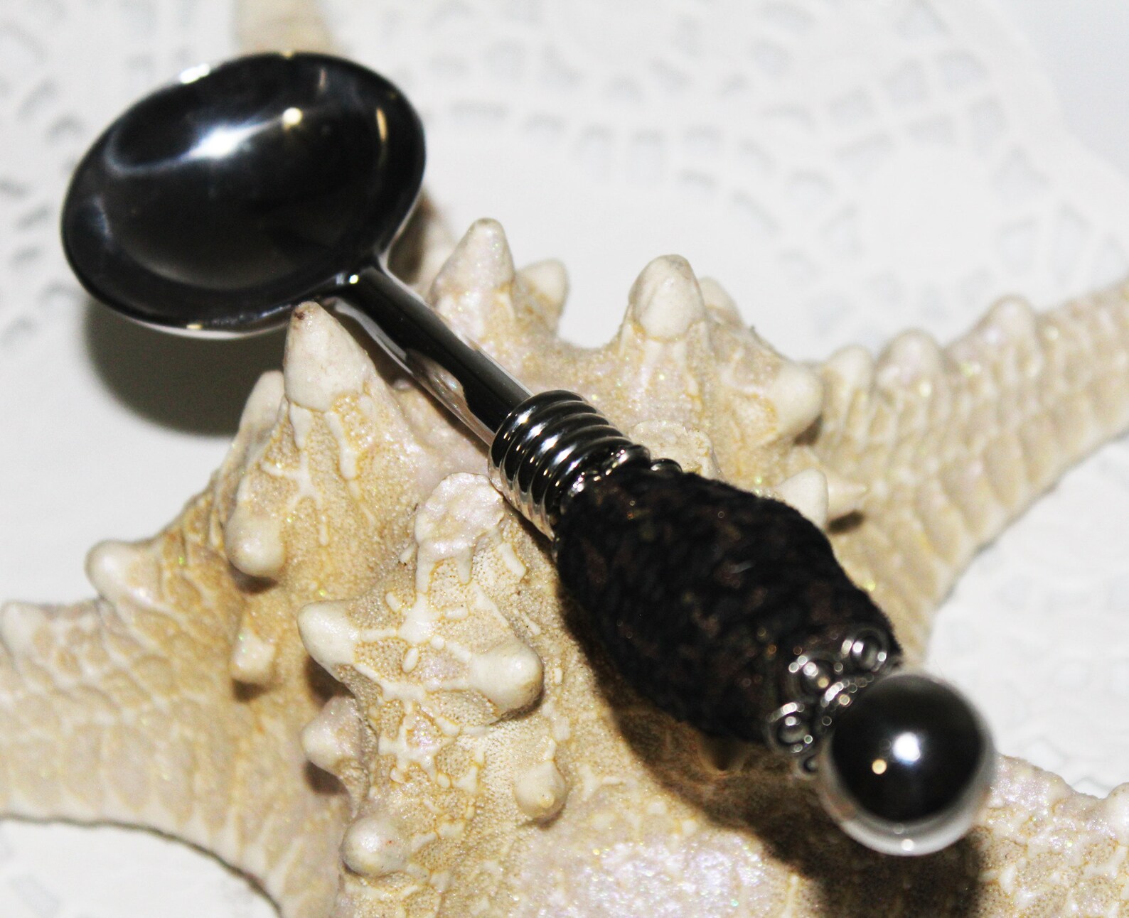 Stainless Salsa Spoon... Heavy ... Designed With a Gorgeous Leather ...