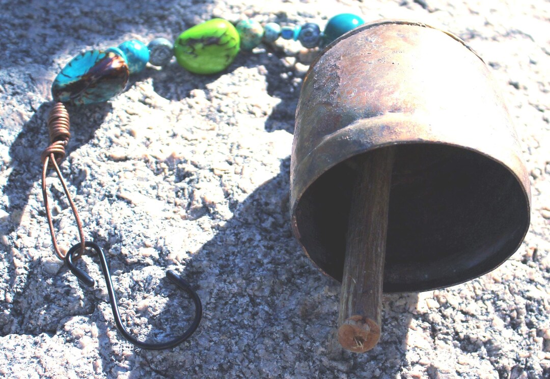 Large Dinner Bell Rustic Copper Aged Patina With Boho Large Beading - Etsy