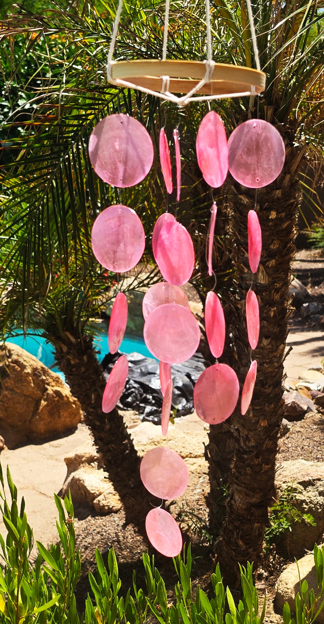 Wind Chime in the Round - All Done in Pretty Pink Capiz Shells in the ...