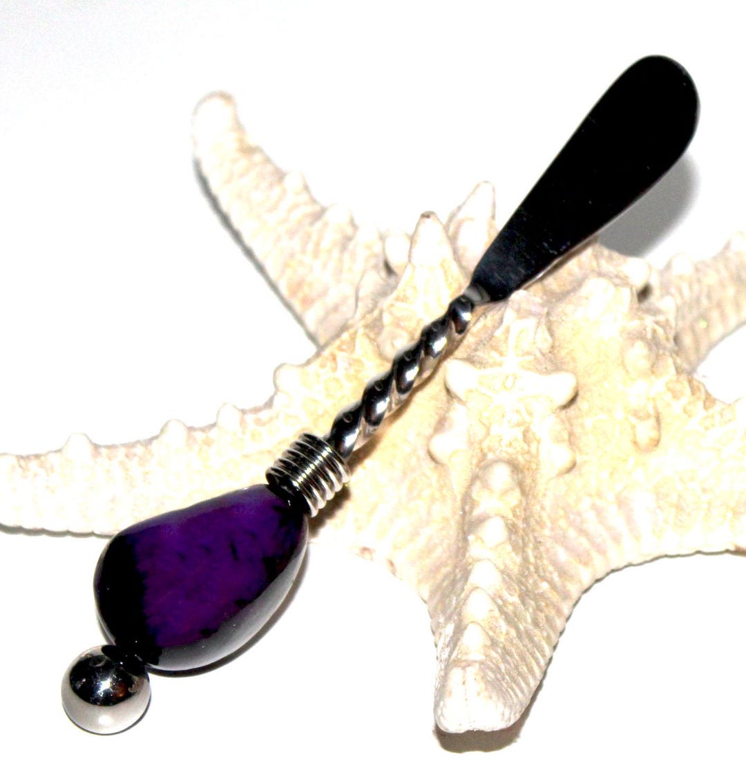 Twisted Deluxe Canape Knife / Spreader With Large Purple Tagua Nut Bead ...