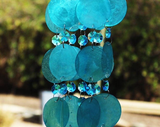 All Done in Turquoise - Wind Chime With Capiz Shells and Crystals on a ...