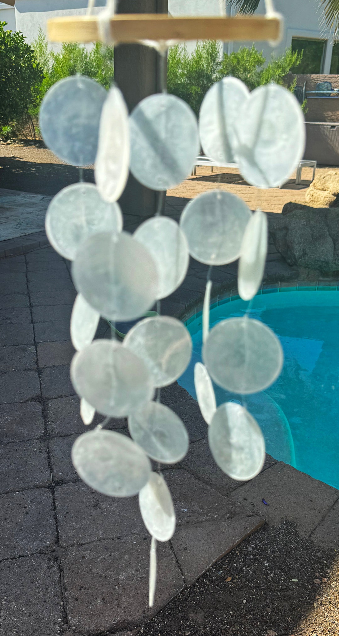 Wind Chime All in White Pink Capiz Shells in the Round Unique Gift ...