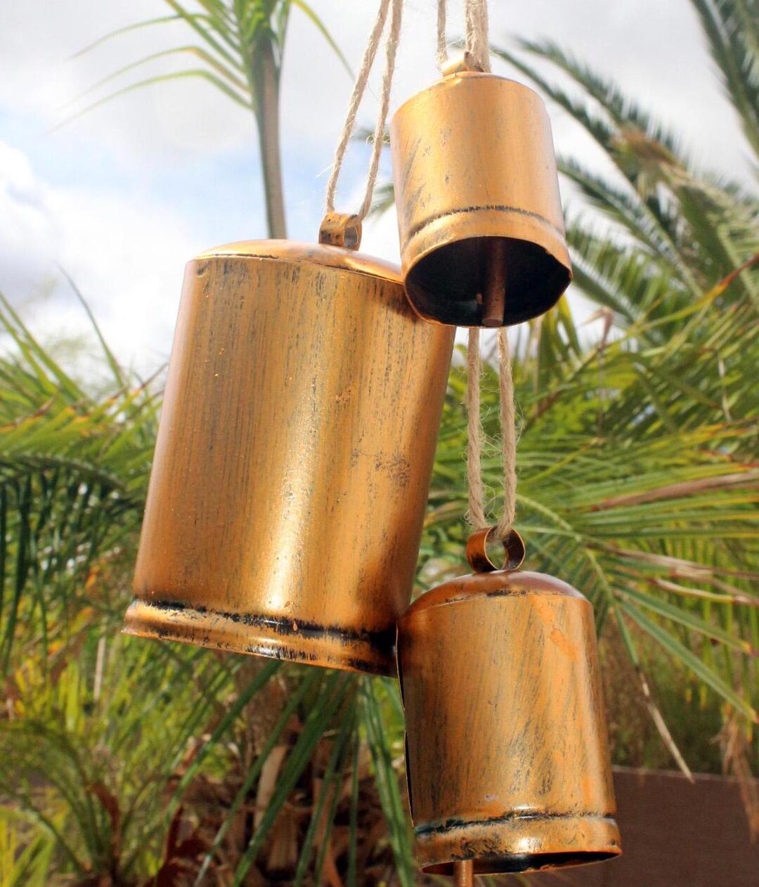 Trio of Hanging Farmhouse Copper Bells Wind Chime- Small, Medium and ...