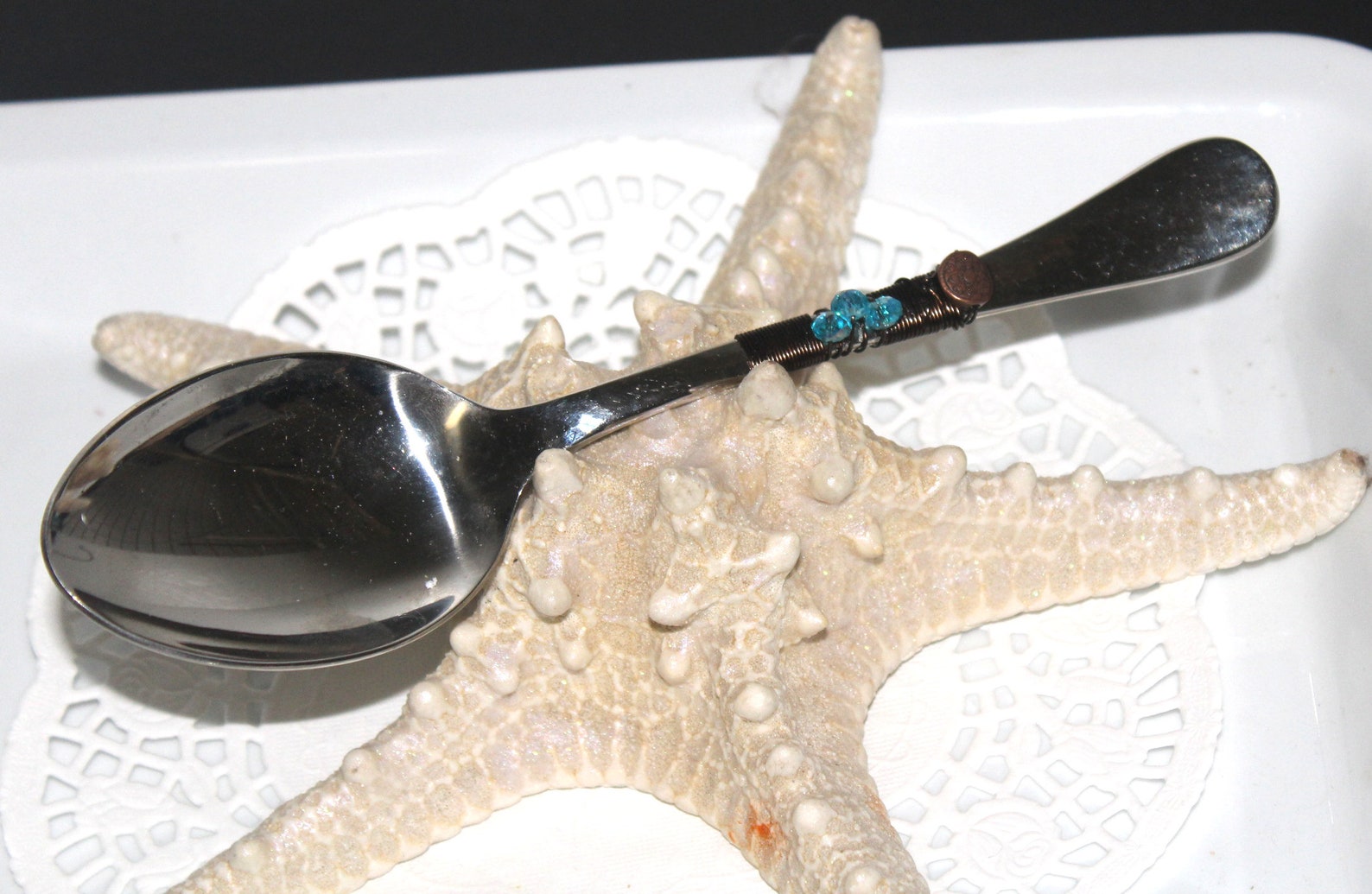 Hand Wired Wrapped Large Serving Spoon Wrapped With Turquoise Crystal ...