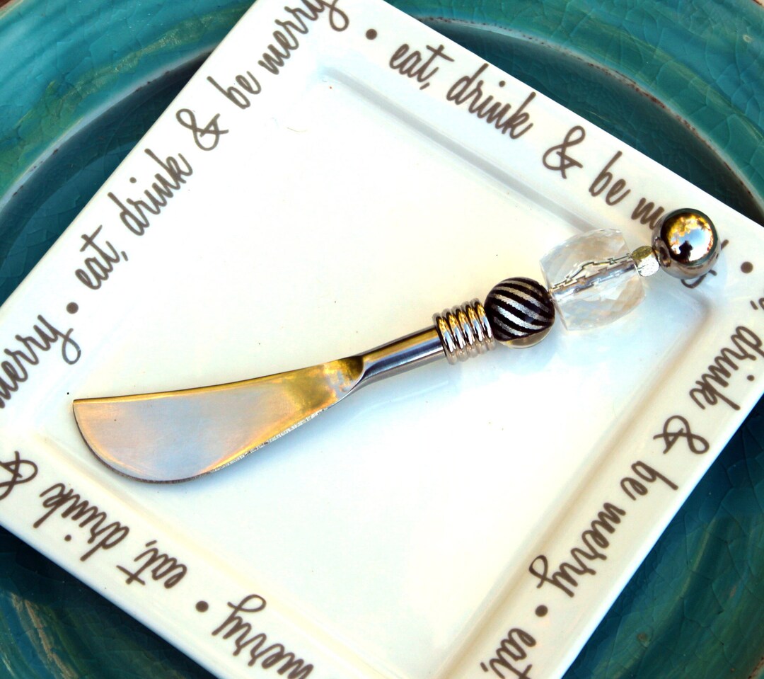 Stainless Sharp Cheese / Appetizer Knife-black and Silver Beading ...