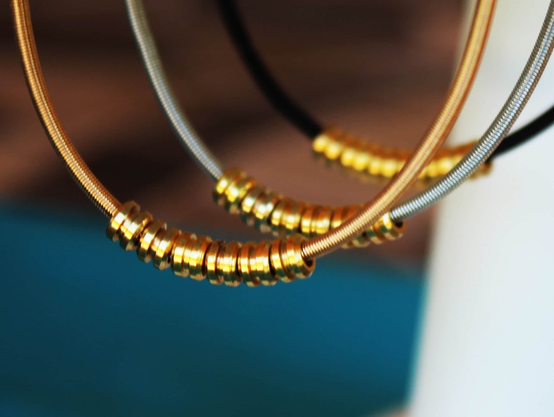 3 Guitar String Bracelets With Gold Tail Beads-bracelet Colors-black ...