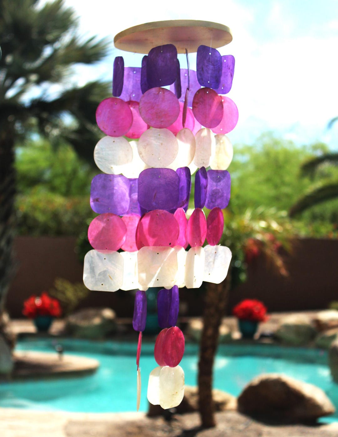 Capiz Shell Wind Chime – Purple Haze With Pink and White... Coastal ...