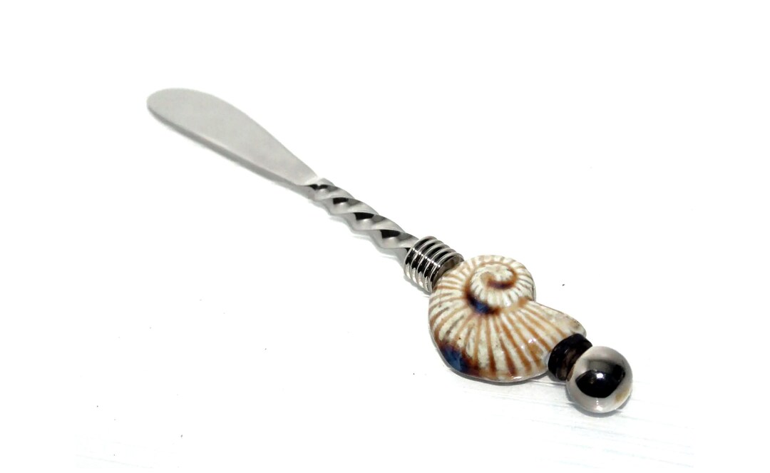Twisted Deluxe Canape Knife / Spreader With Gorgeous Ceramic Nautilus ...