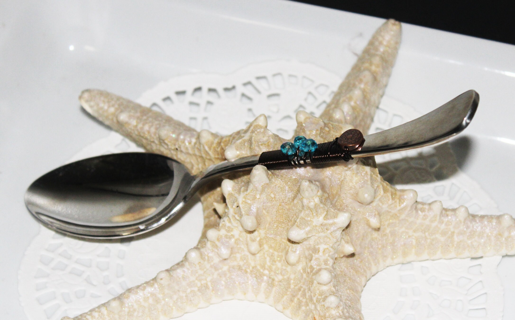Hand Wired Wrapped Large Serving Spoon Wrapped With Turquoise Crystal ...