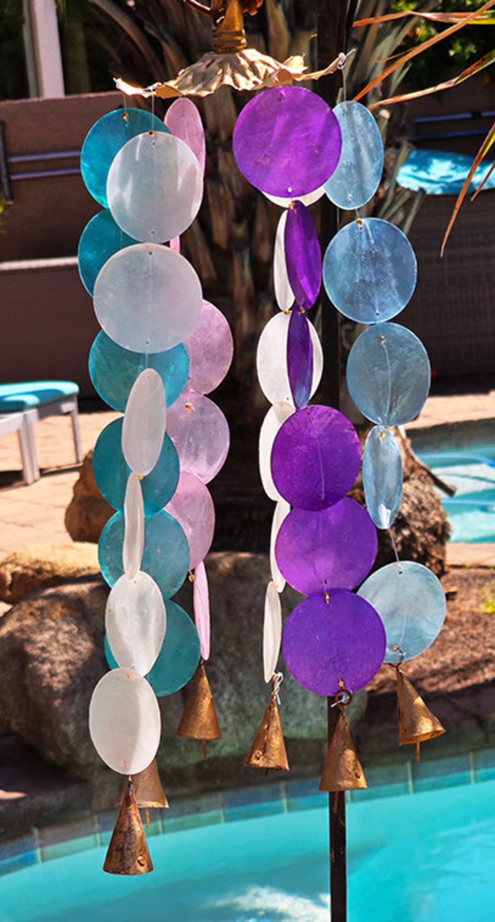 Colorful Wind Chime With Capiz Shells and High-end Gold Bobeche Top ...