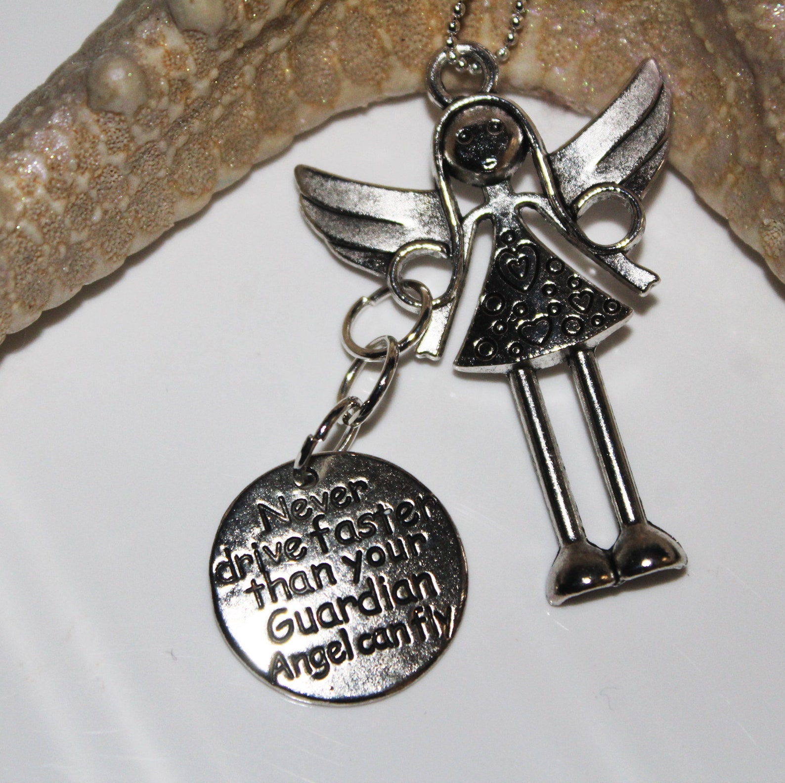 Guardian Angel Car Charm, Silver Ball Chain Rearview Mirror Drop - Etsy