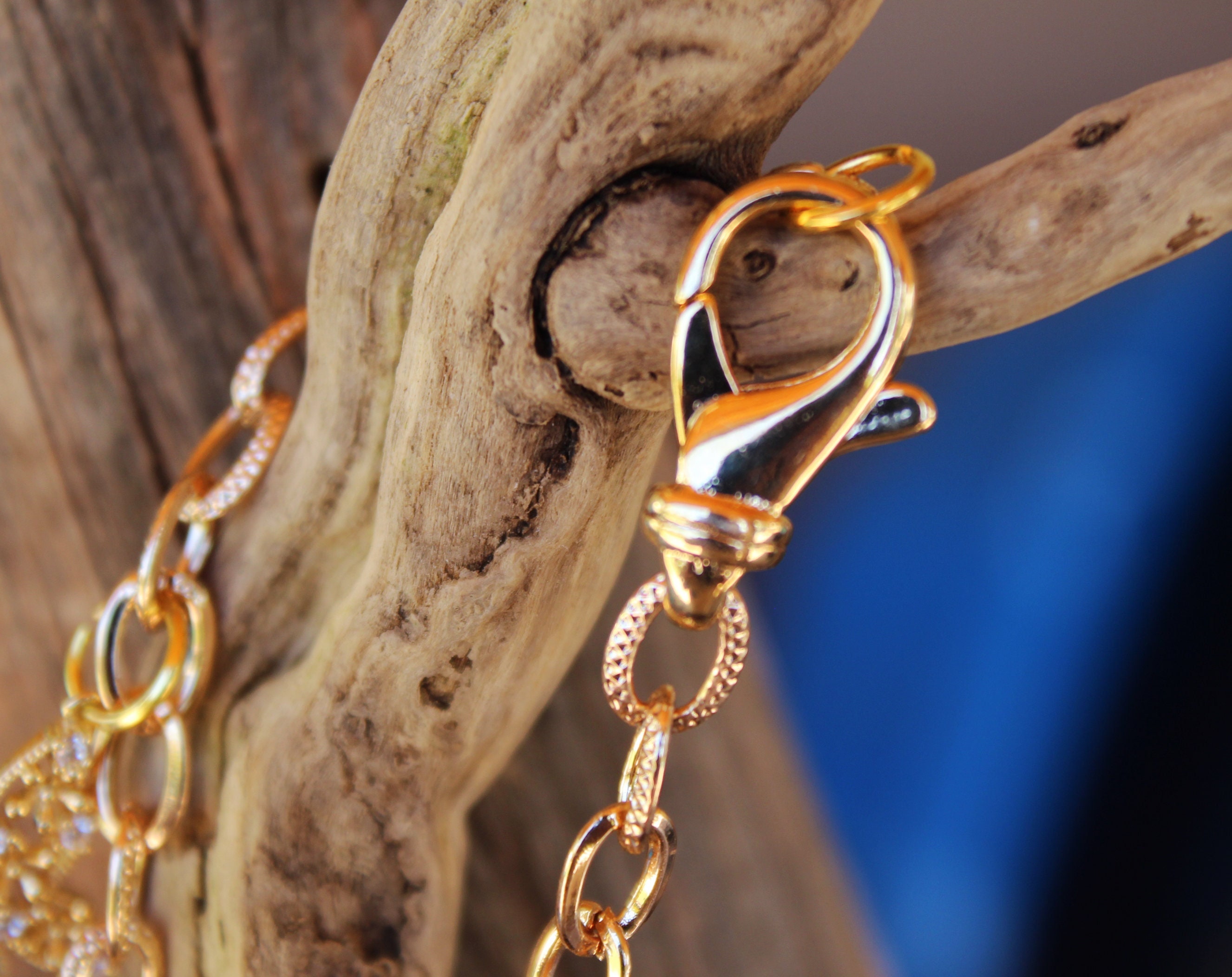 CZ Lock and Key on a Textured Gold Paperclip Chain Pendant - 20" in ...