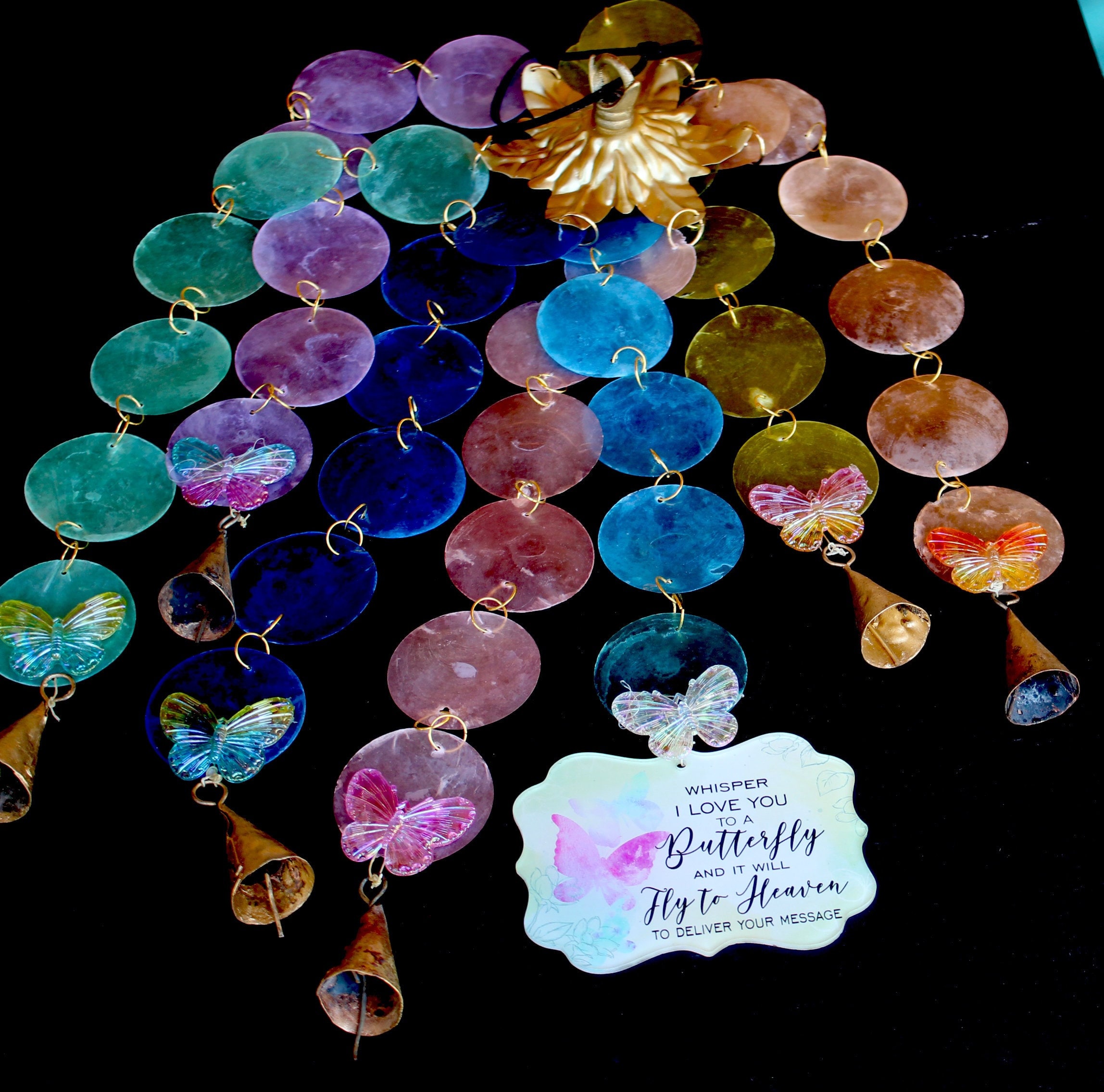 Wind Chime/sun Catcher Whisper I Love You to A Butterfly...capiz Shells ...