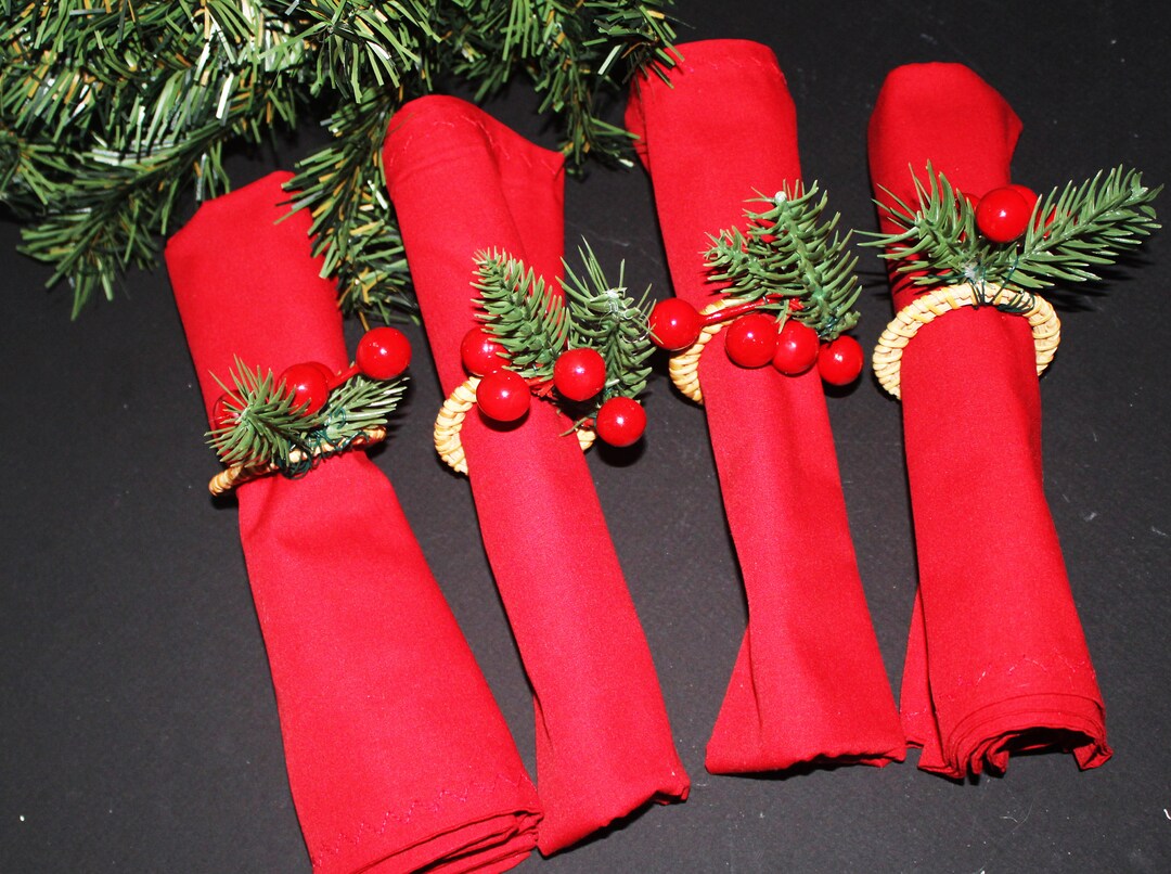Dark Red Napkins and Holiday Napkin Rings Adorable for Those Holiday ...