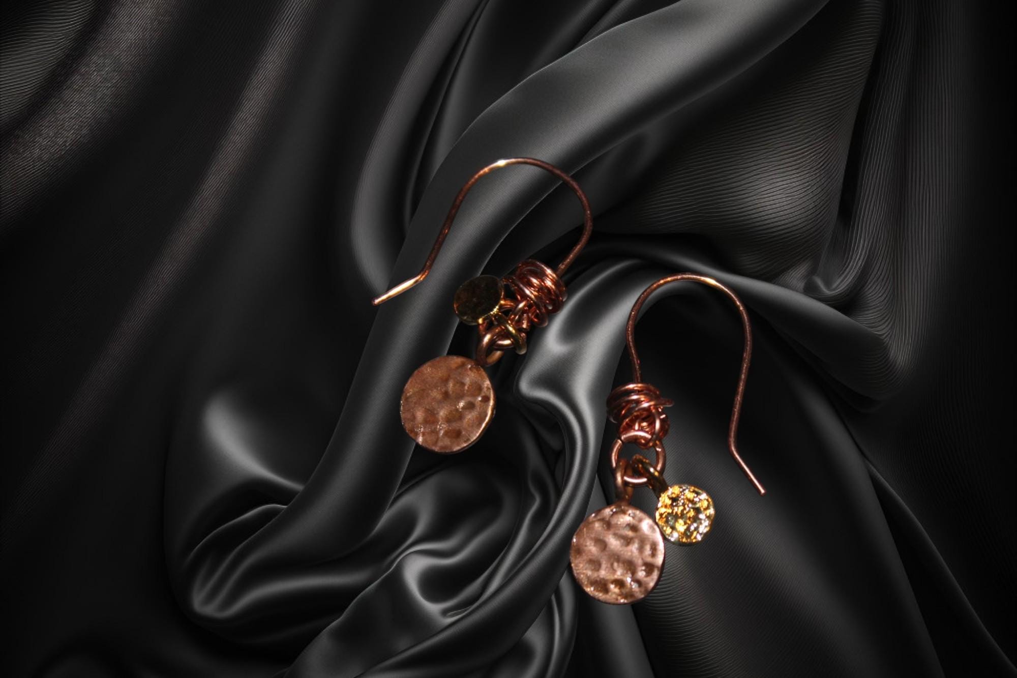 Copper Drop Earrings on Hand Made Wrapped Ear Wires for Pierced Ears - Etsy