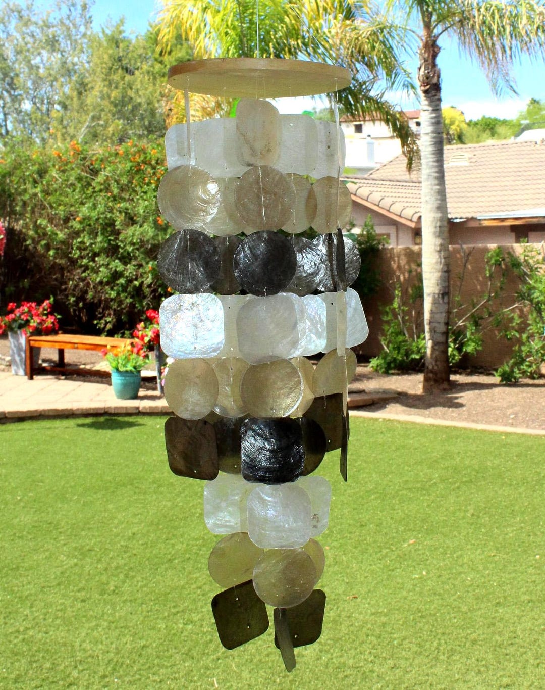 Large Capiz Shell Wind Chime -in Neutral Color Tones of Deep Black ...