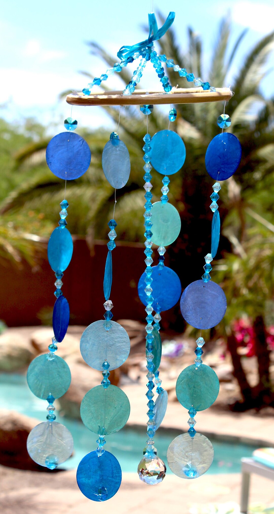 All Done in Turquoise - Wind Chime With Capiz Shells and Crystals on a ...