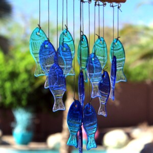 Glass Fish Windchime Done in a Variety of Blues - Colors Change as Sun ...