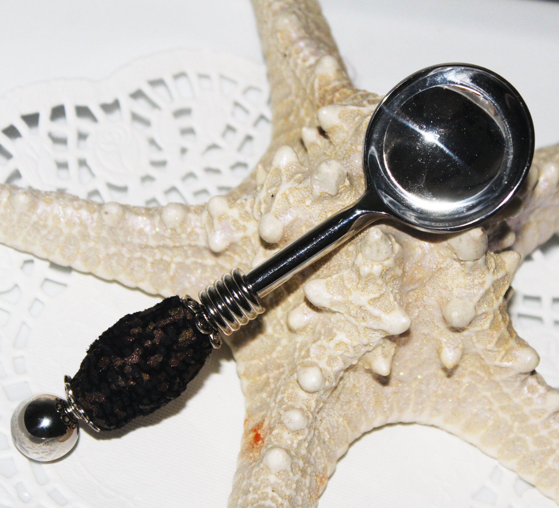 Stainless Salsa Spoon... Heavy ... Designed With a Gorgeous Leather ...