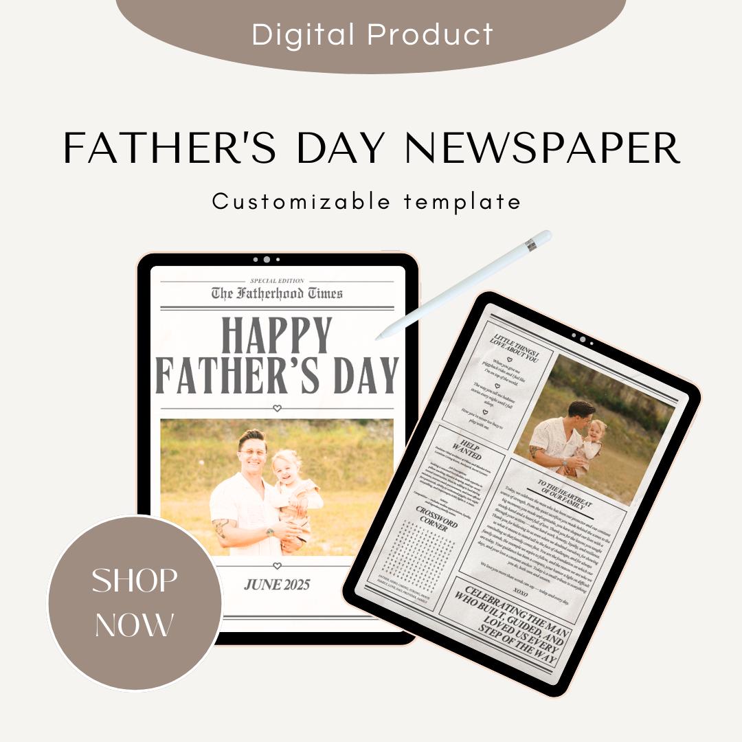 Father’s Day Newspaper Template Canva Pro | Printable Gift for Dad ...