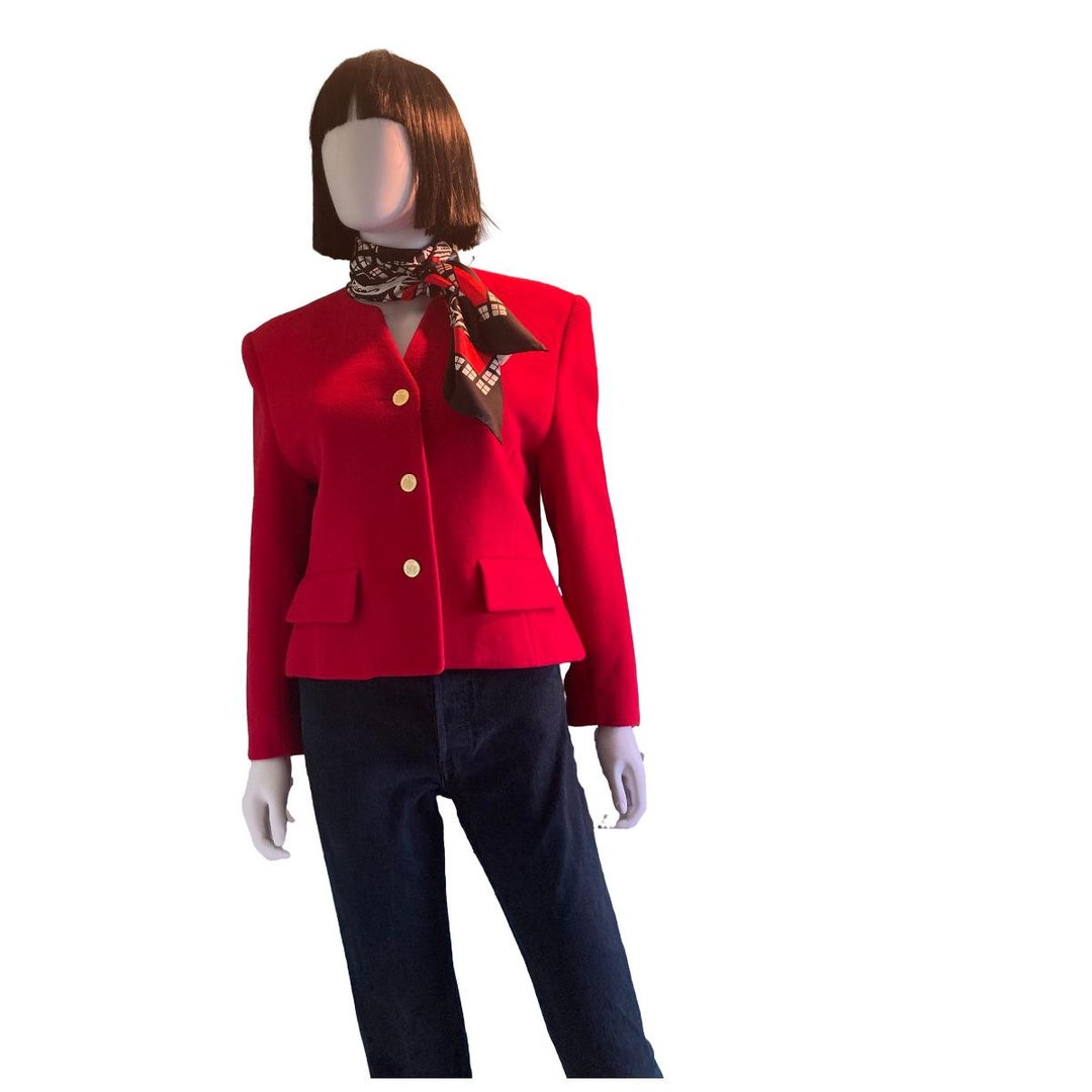 Vintage British Heritage Scarlet Red Wool Short Jacket Box Shape Padded ...