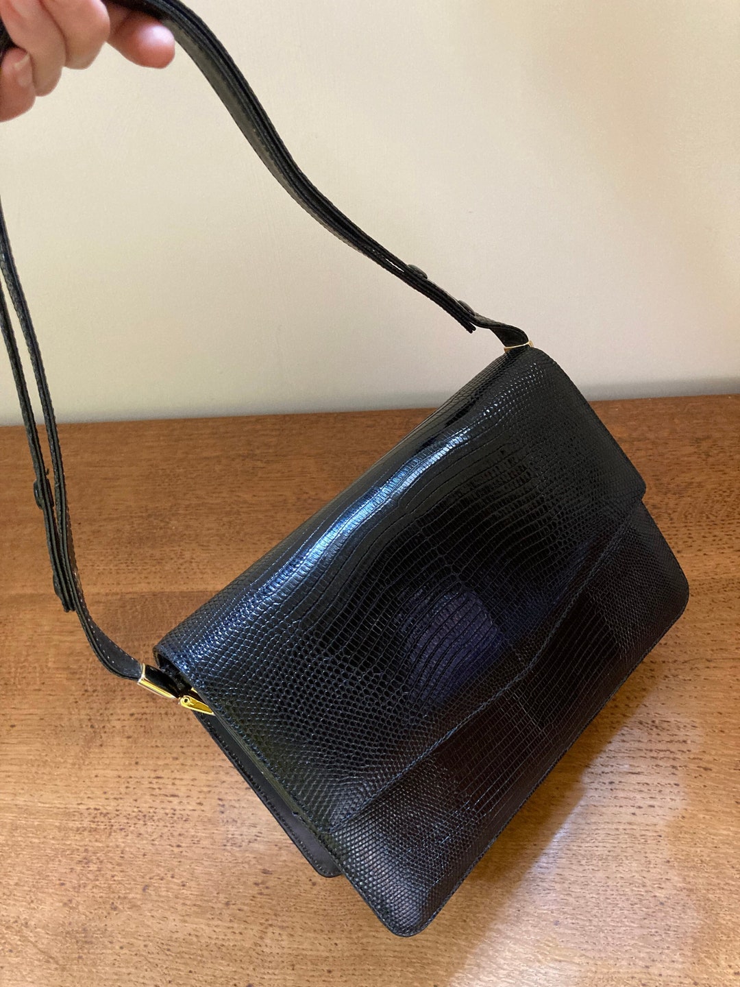 Vintage 1980s Royal Warrant Label Mappin & Webb Black Exotic Leather ...