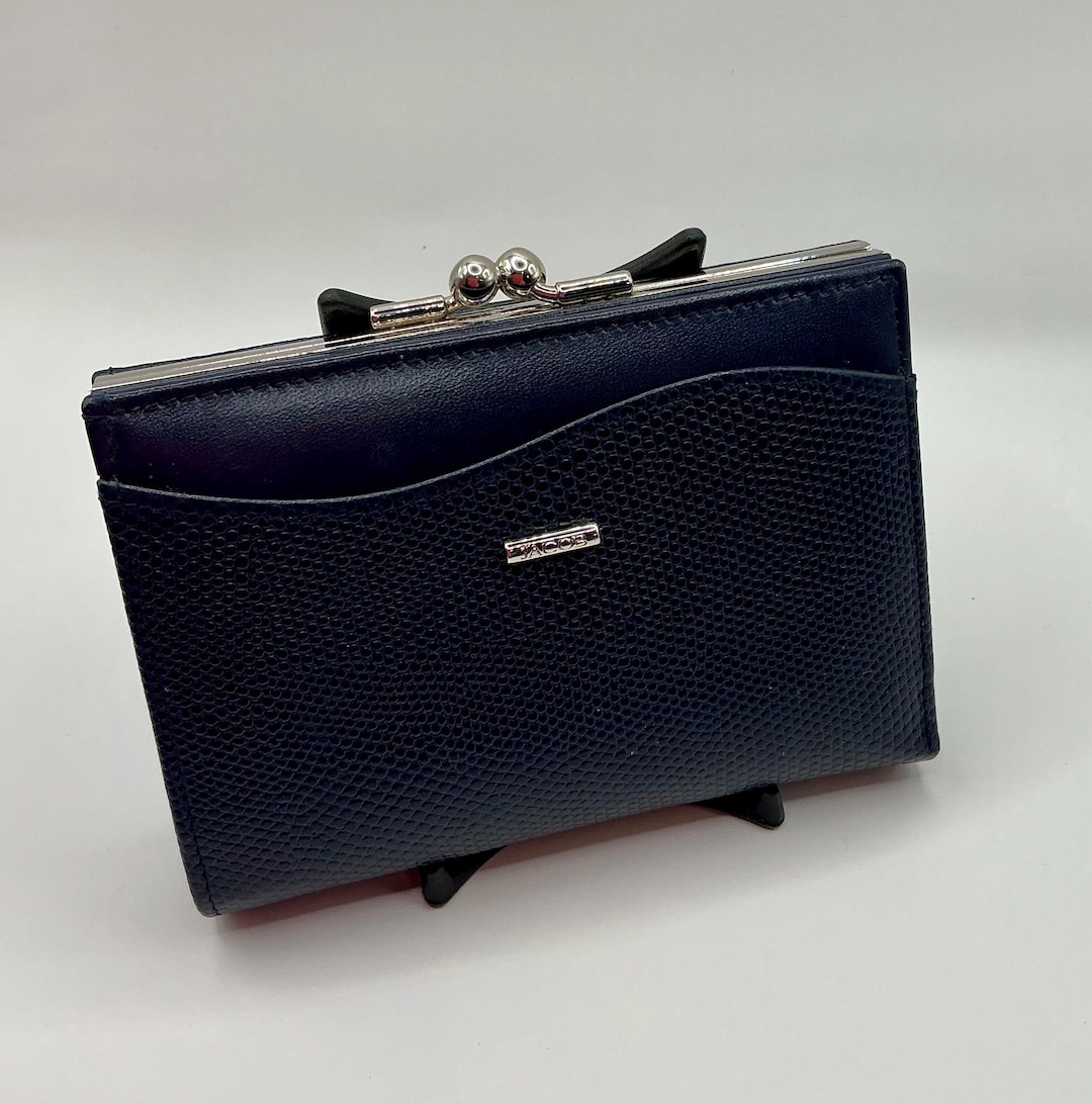 Jacob Navy Blue Leather Purse Wallet – Classic Kiss Lock, Pristine ...
