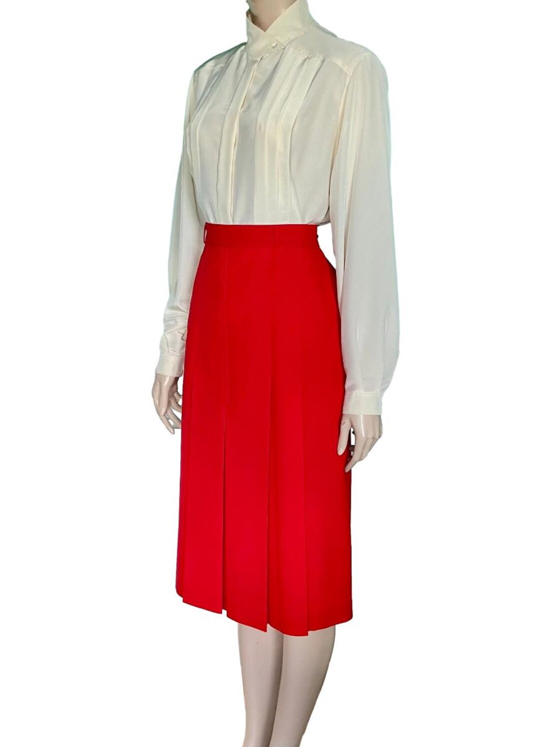 Vintage St Michael Red Pleated Midi Skirt: 1980s High Waisted UK 10 - Etsy