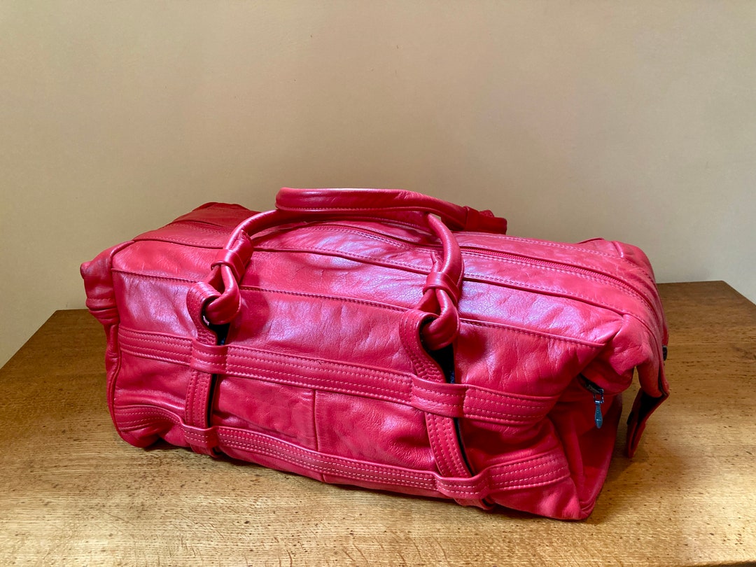 Vintage Red Leather Weekend Bag: Soft Squashy Holdall - Etsy