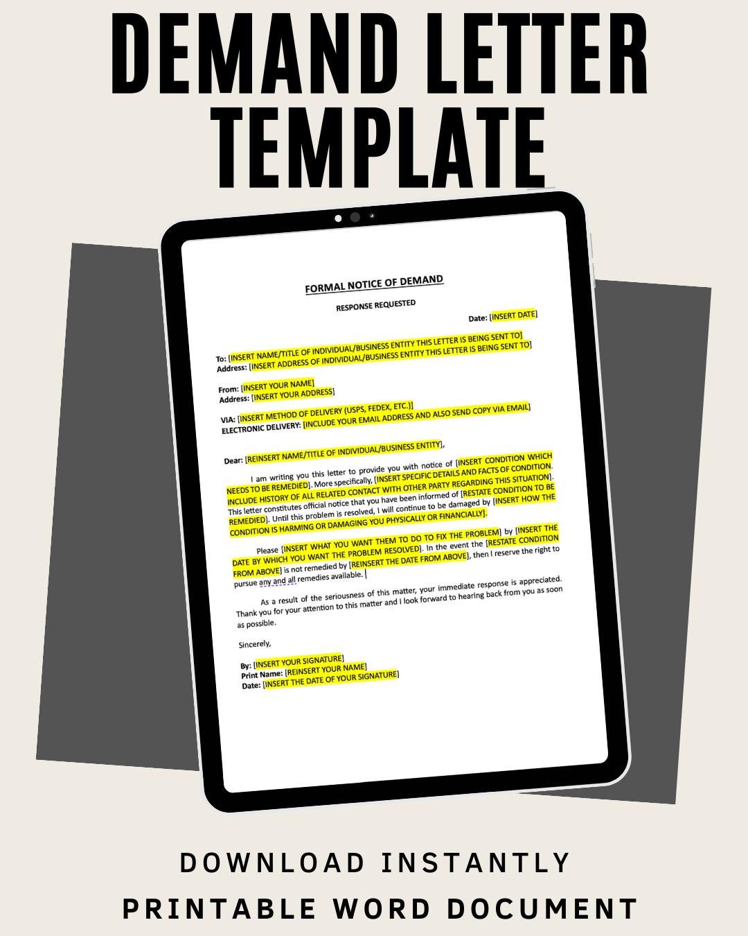 Sample Demand Letter Template Printable Word Document. Instant Download ...
