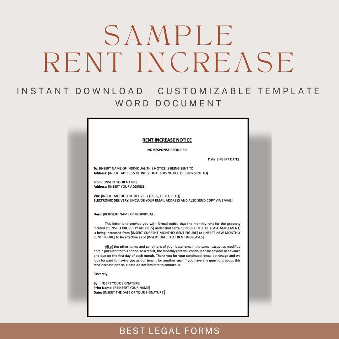 Sample Rent Increase Notice Template - Printable Word Document. Instant ...
