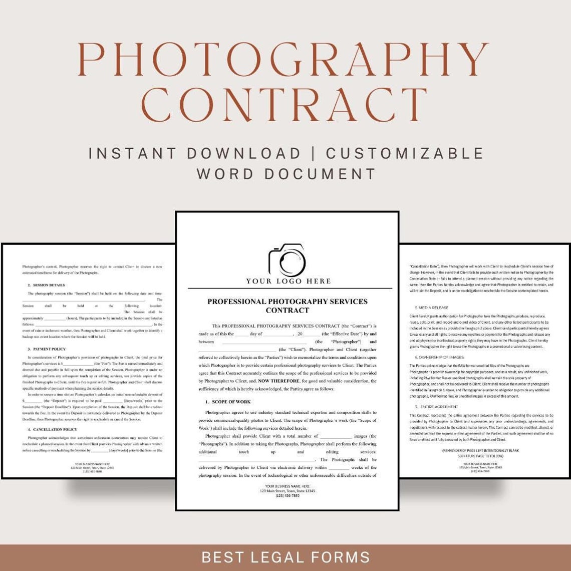 Sample Photography Contract Template - Printable Word Document. Instant ...