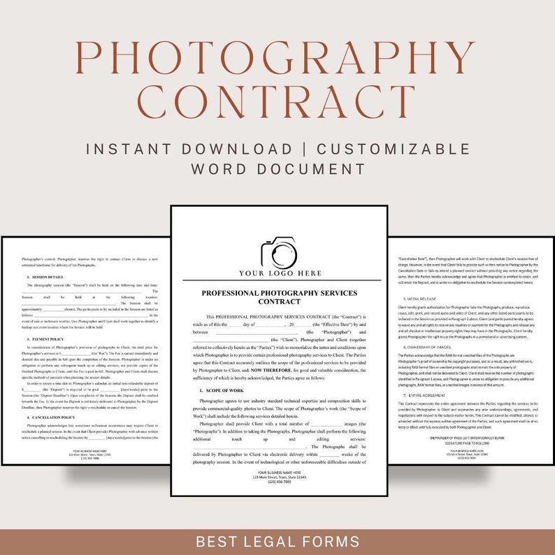 Sample Photography Contract Template - Printable Word Document. Instant ...