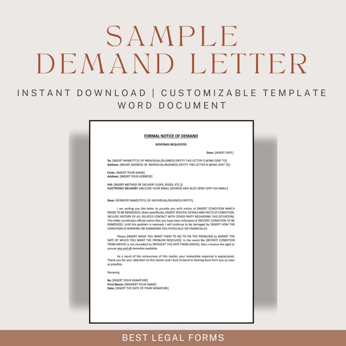 Sample Demand Letter Template - Printable Word Document. Instant ...