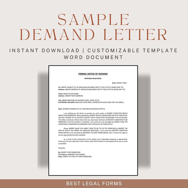Sample Demand Letter Template - Printable Word Document. Instant ...