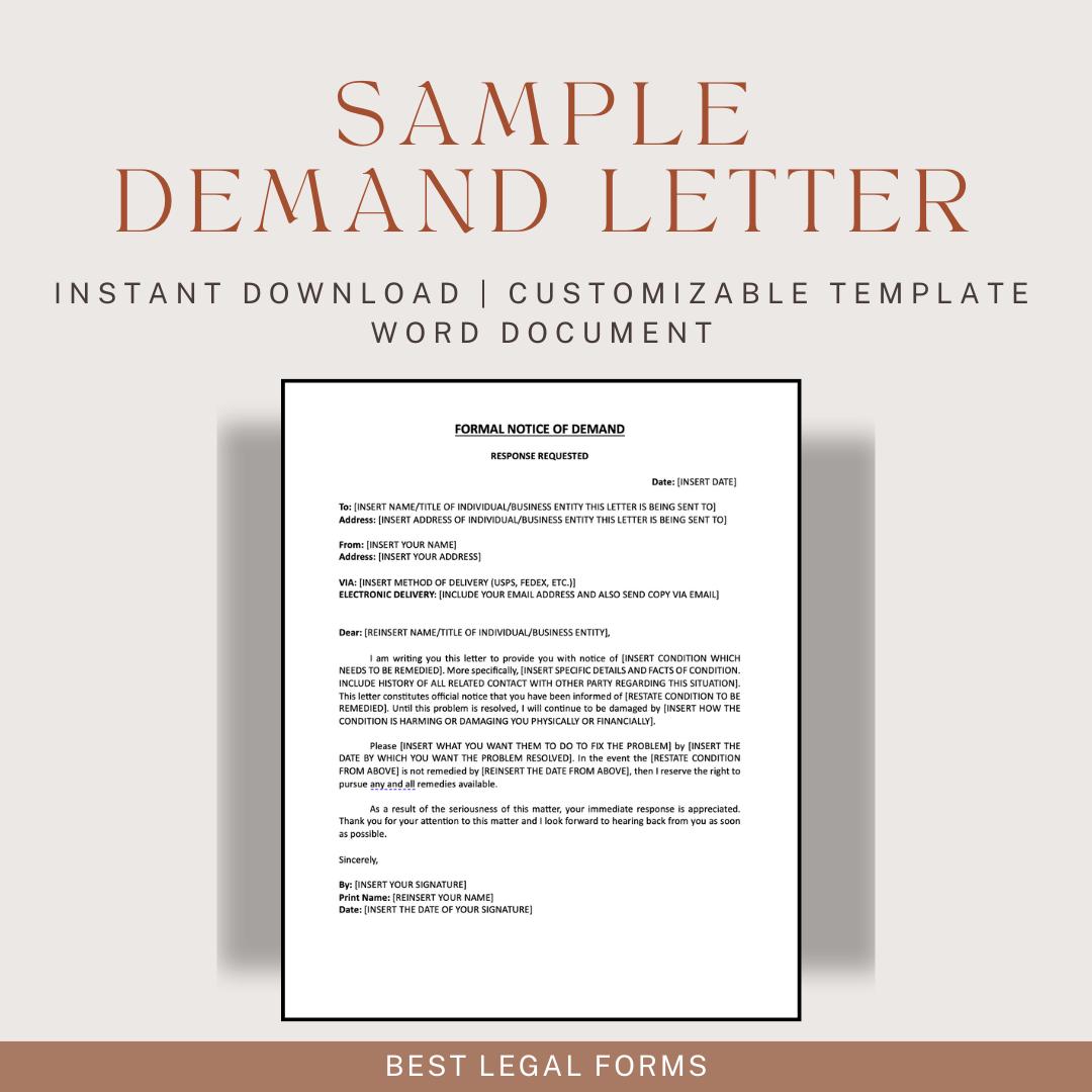 Sample Demand Letter Template - Printable Word Document. Instant ...