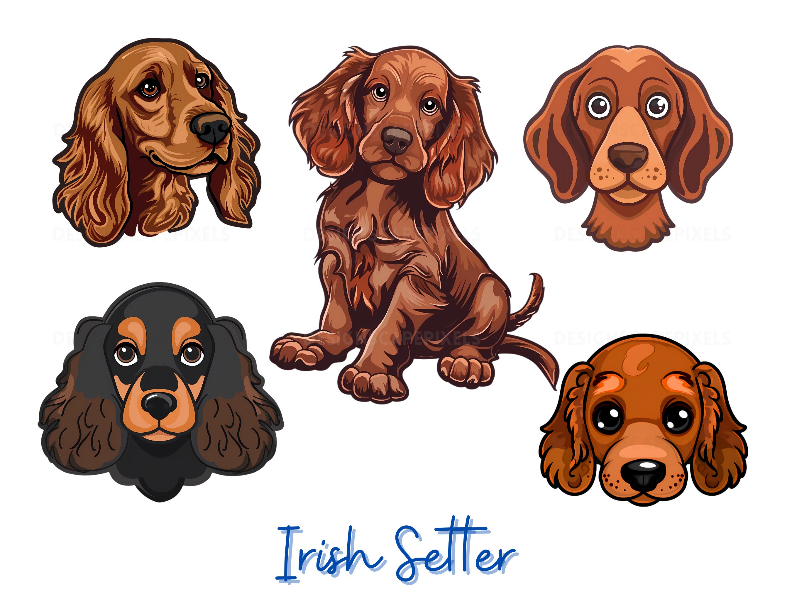 Cartoon Irish Setter Clipart: PNG Dog Art Bundle (digital Download) - Etsy