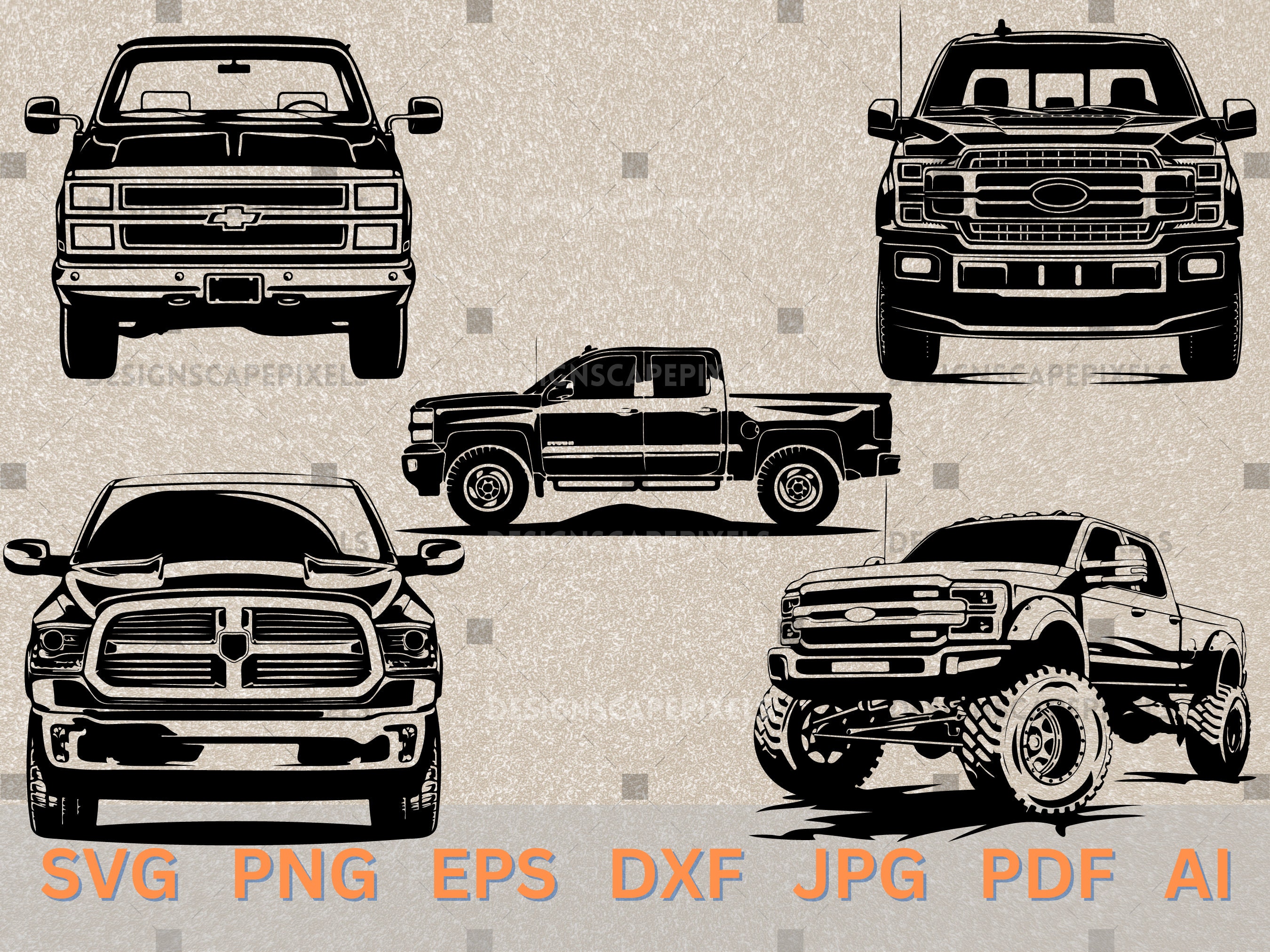 Pickup Truck SVG Bundle: Ford, Chevy, Ram Truck Vector Files (digital ...